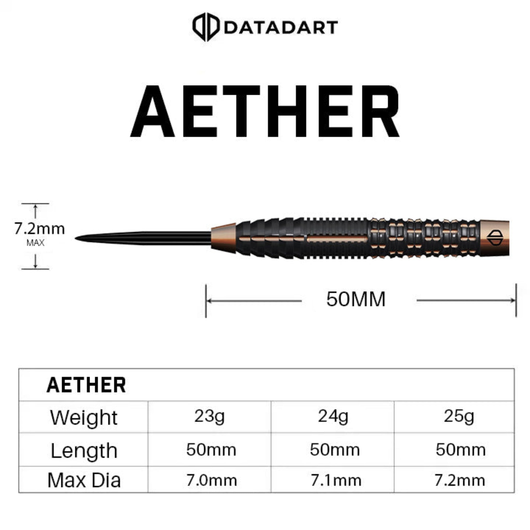 Datadart - Aether - Steel Tip Darts - 95% Tungsten– Tiger Darts